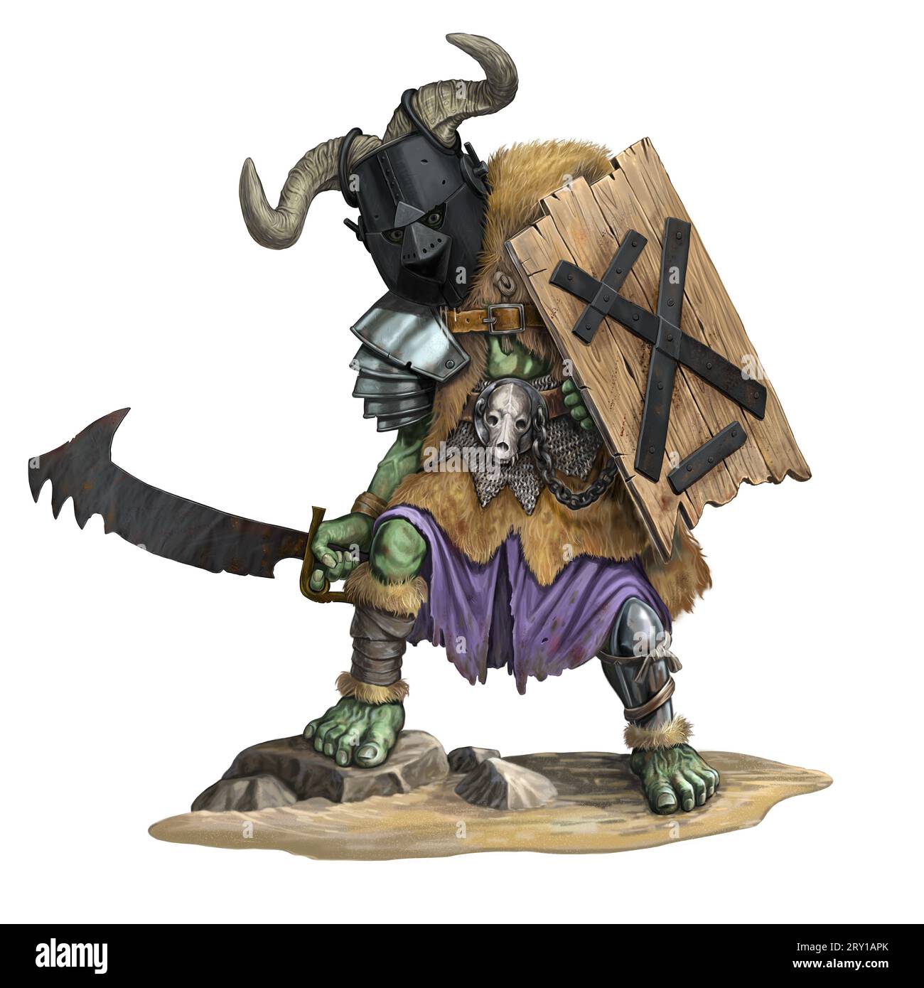 Fantasy creature - orc. Fantasy illustration. Goblin with sword drawing ...