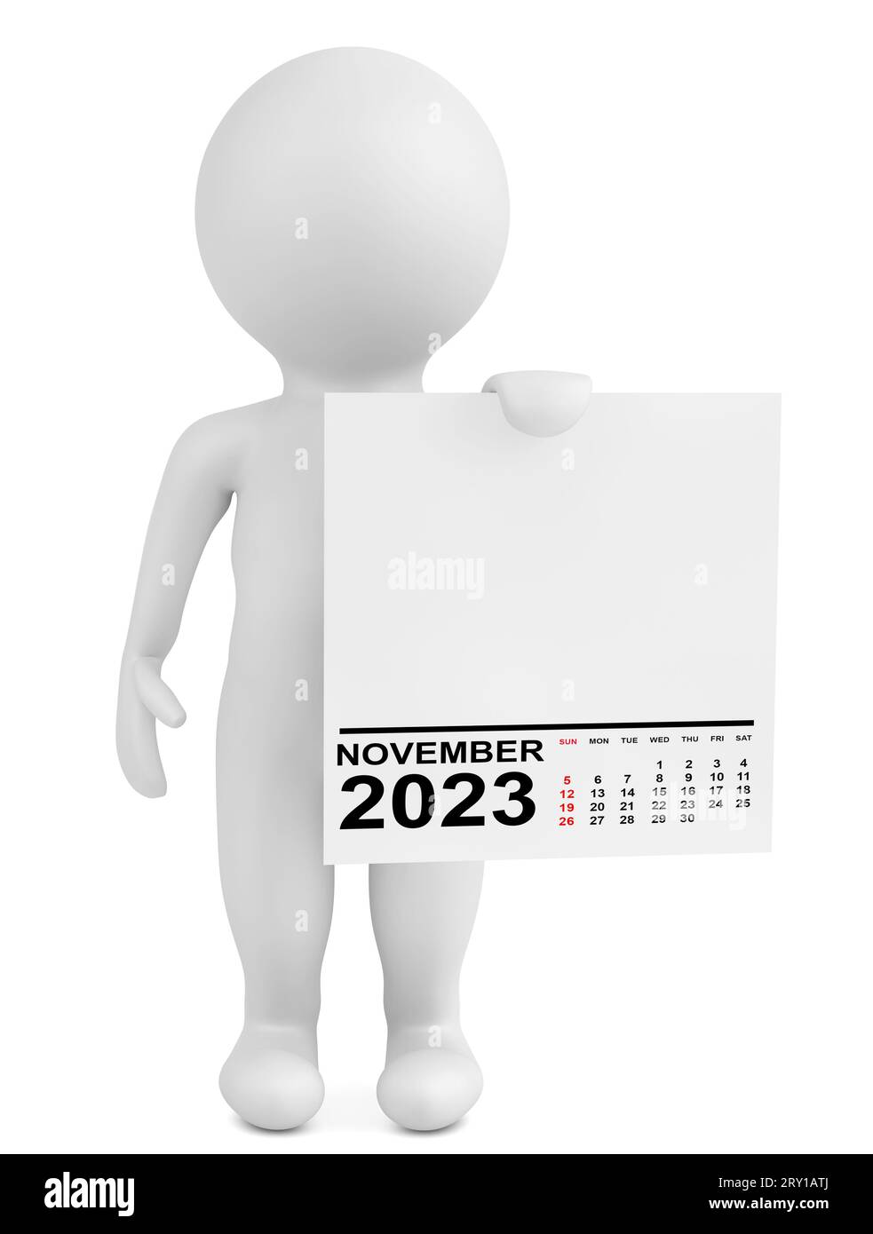 Character Holding Calendar November 2023 Year on a white background. 3d ...
