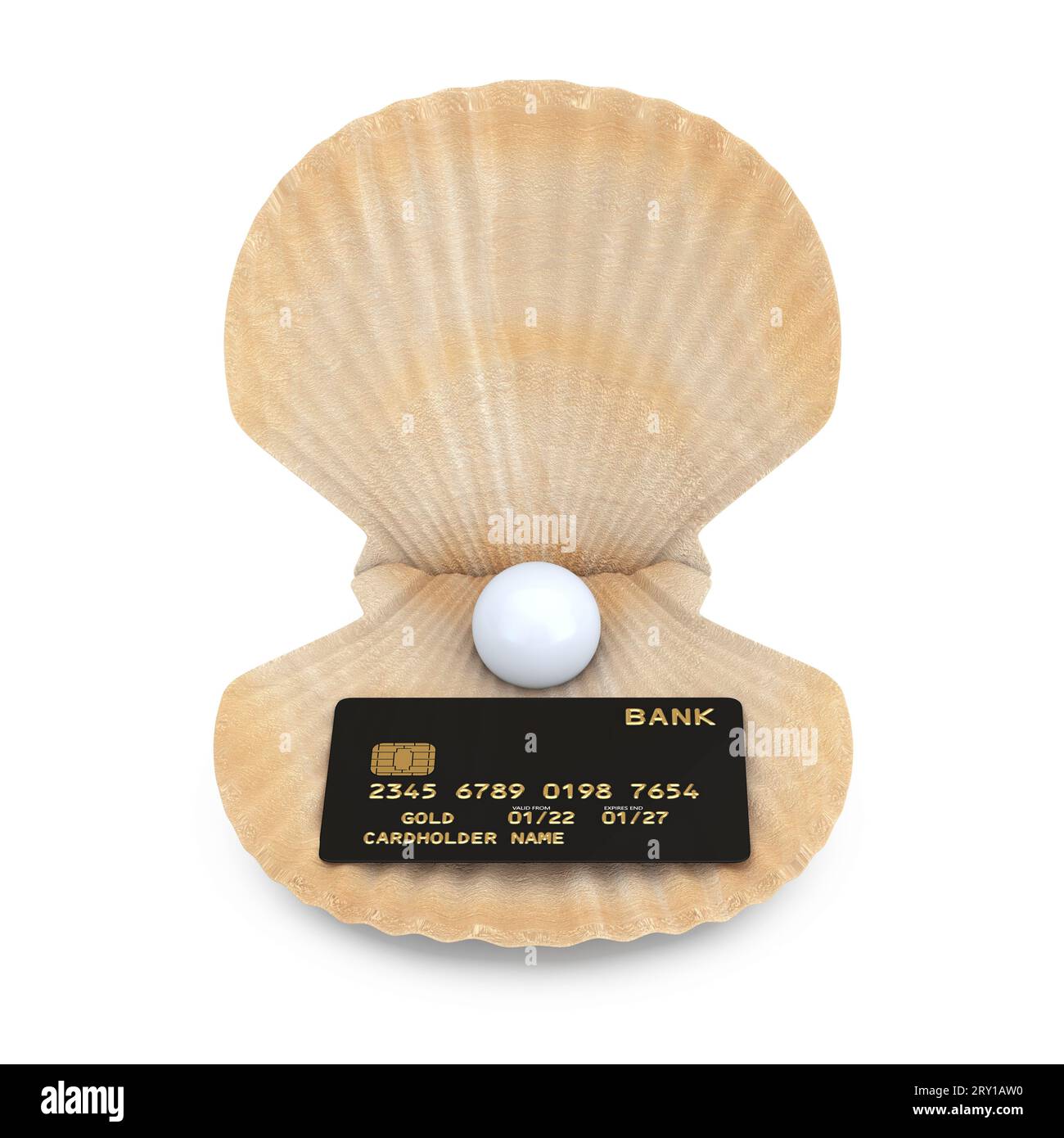 Black Plastic Golden Credit Card with Chip in Beauty Scallop Sea or ...