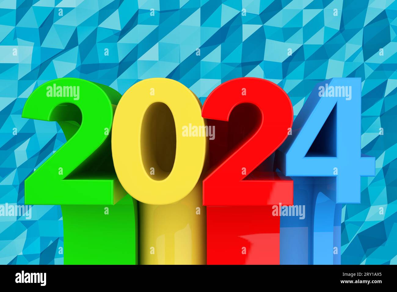 Abstract New 2024 Year Sign over blue lowpoly background. 3d Rendering ...