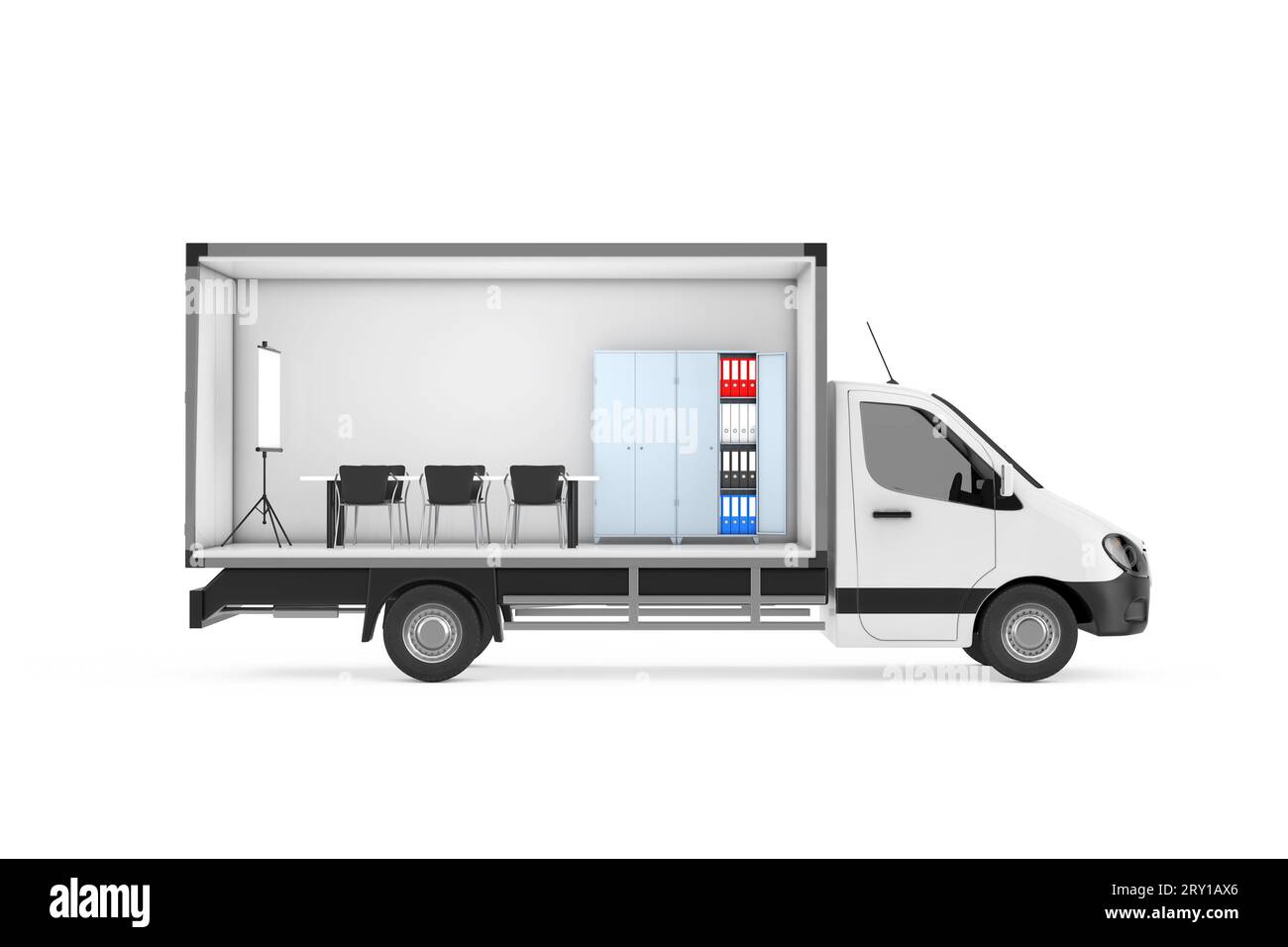 Office Interior Objects in Freight Compartment of Cargo Van Minibus on ...