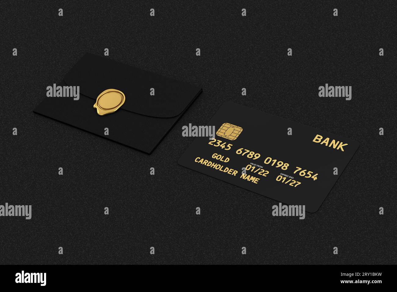 Black Plastic Golden Credit Card with Chip and Credit Card Package ...