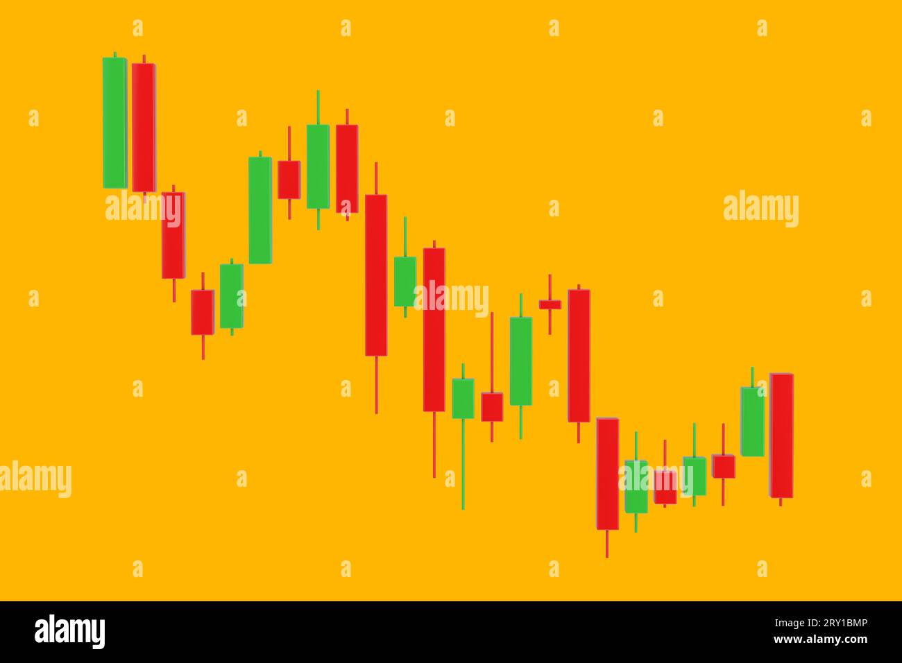 Green and Red Trading Financial Candlesticks Pattern Chart on a yellow ...