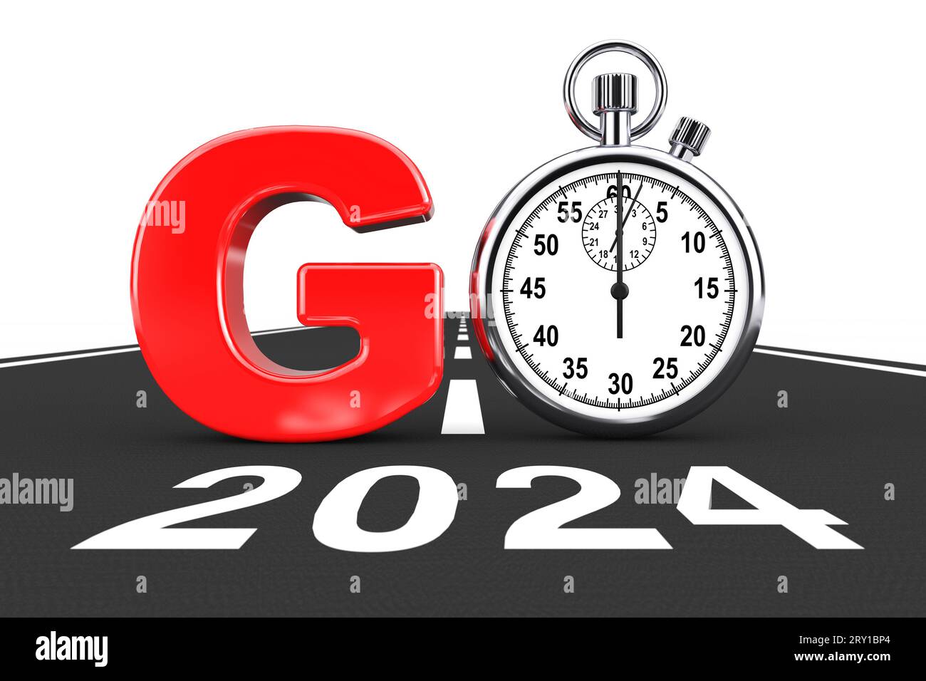 New 2024 Year Concept. Stopwatch as Go Sign over 2024 New Year Road on ...