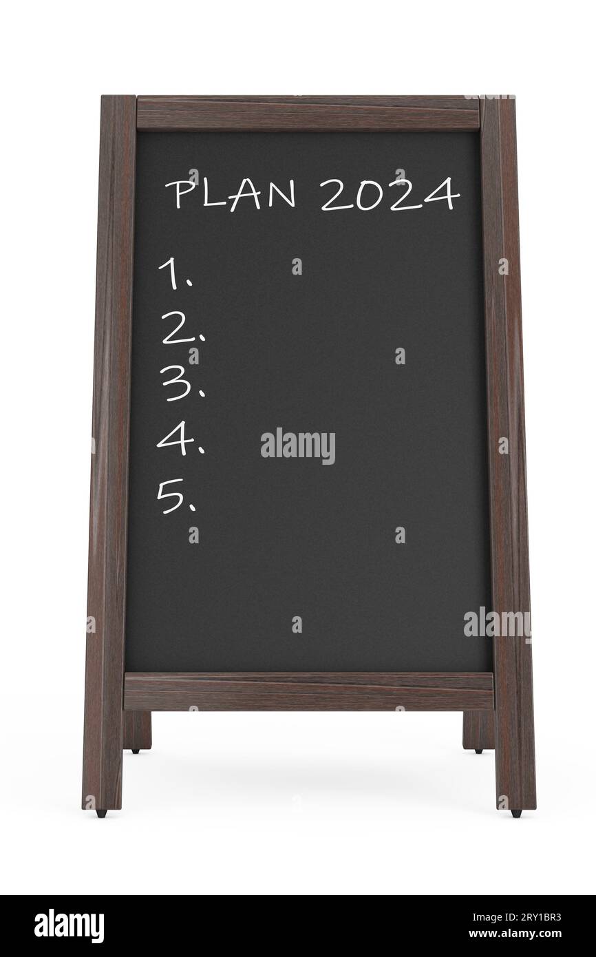 Menu Chalk Board with the Phrase Plan 2024 on a white background. 3d ...