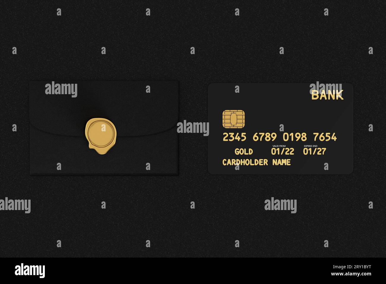 Black Plastic Golden Credit Card with Chip and Credit Card Package ...