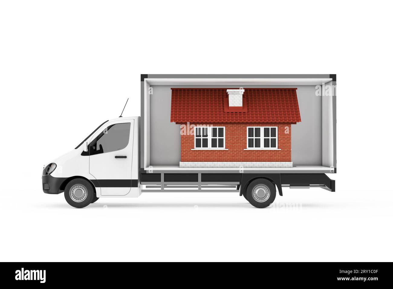 Family House Cottage Building in Freight Compartment of Cargo Van Minibus on a white background ...