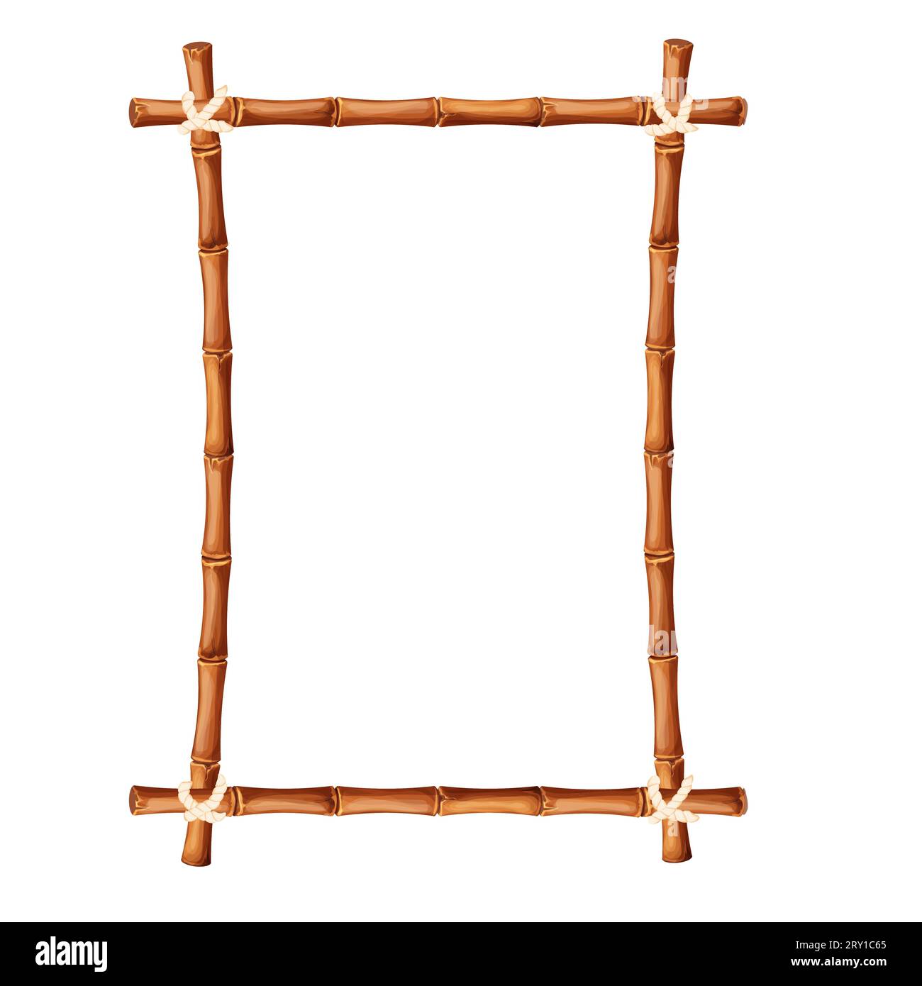 Bamboo frame from sticks and rope in cartoon style, border isolated on ...