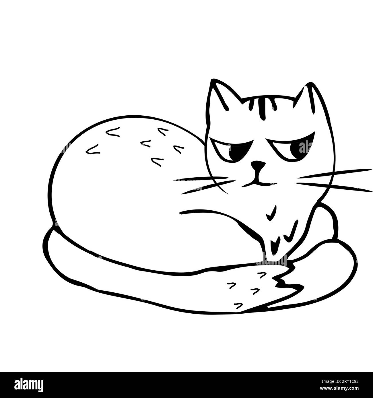Cute cat, kitten in line doodle style emotional character isolated on ...