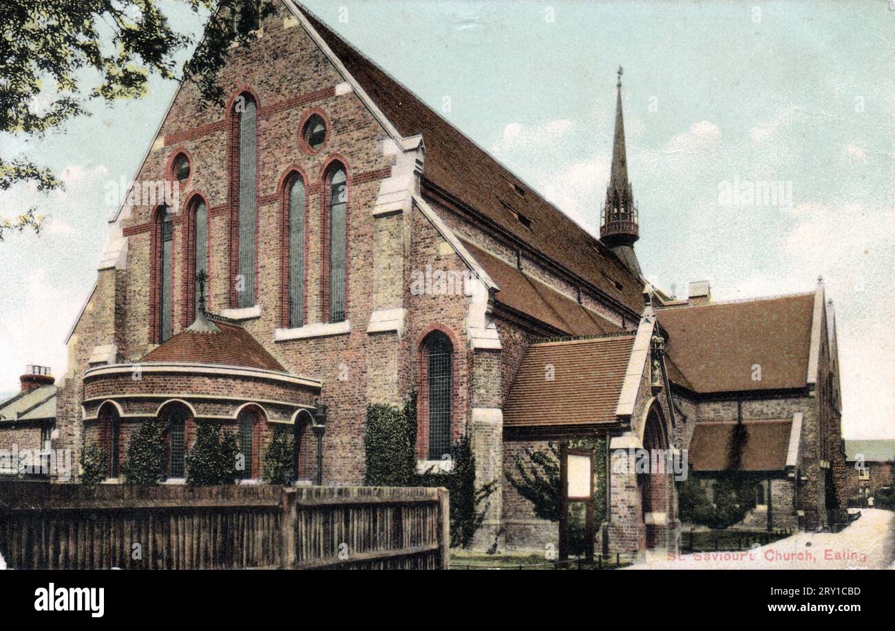 19th century colour postcard of St Saviour's Church, Ealing, London ...