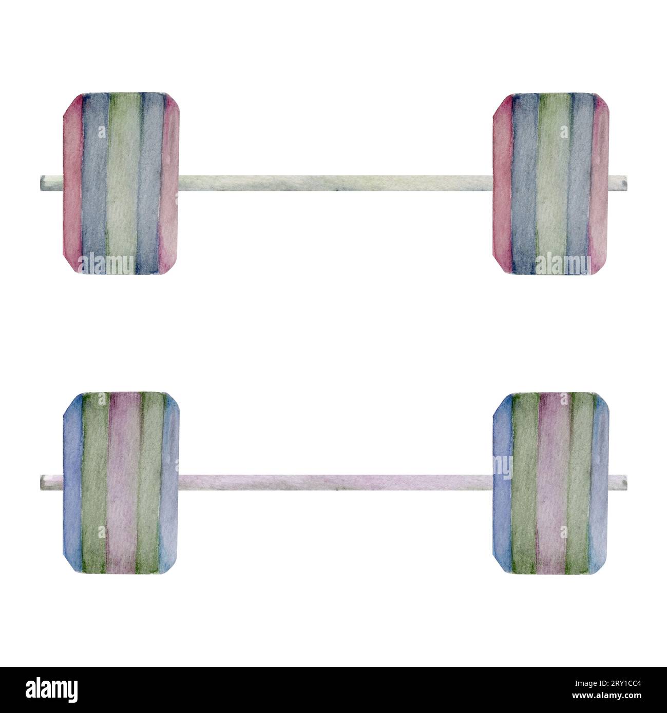 Hand drawn watercolor barbell sports gear equipment. Weightlifting ...