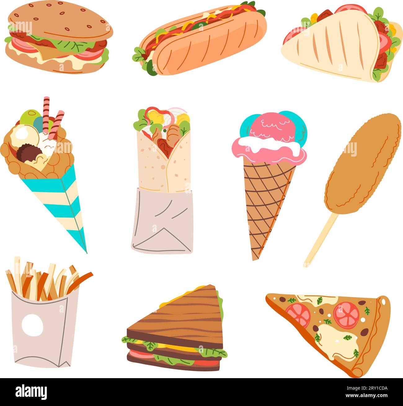 Fast food and snakcs, sandwiches and meal vector Stock Vector Image ...