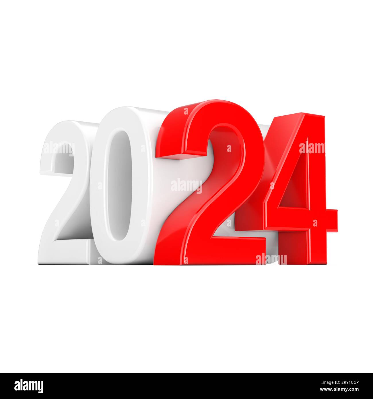 Happy New 2024 Year Sign as Cube on a white background. 3d Rendering ...