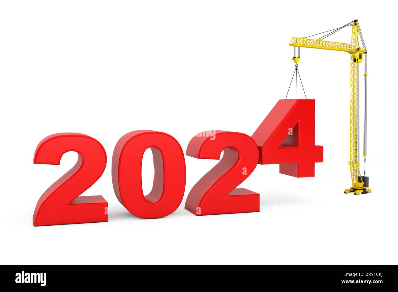 Build the Future Concept. Tower Crane with 2024 Year Sign on a white ...