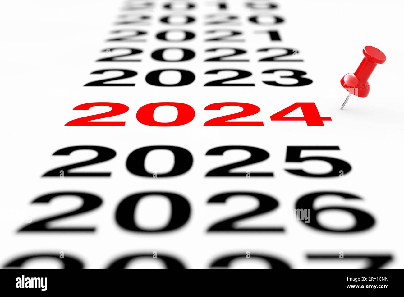 New 2024 Year Sign with Red Pin Marker on a white background. 3d ...