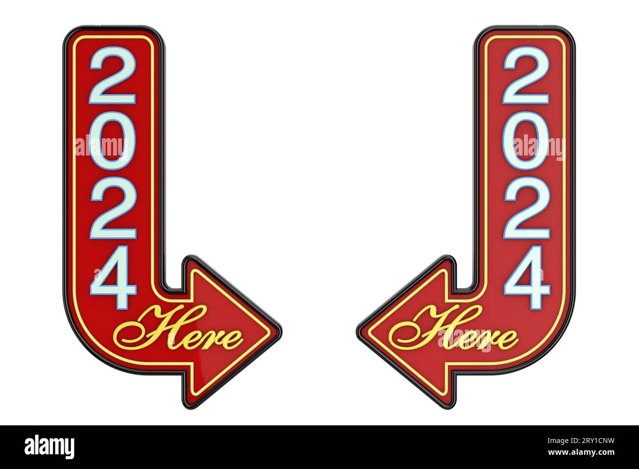 Vintage Rusty Metal 2024 New Year Here Arrow Sign on a white background ...