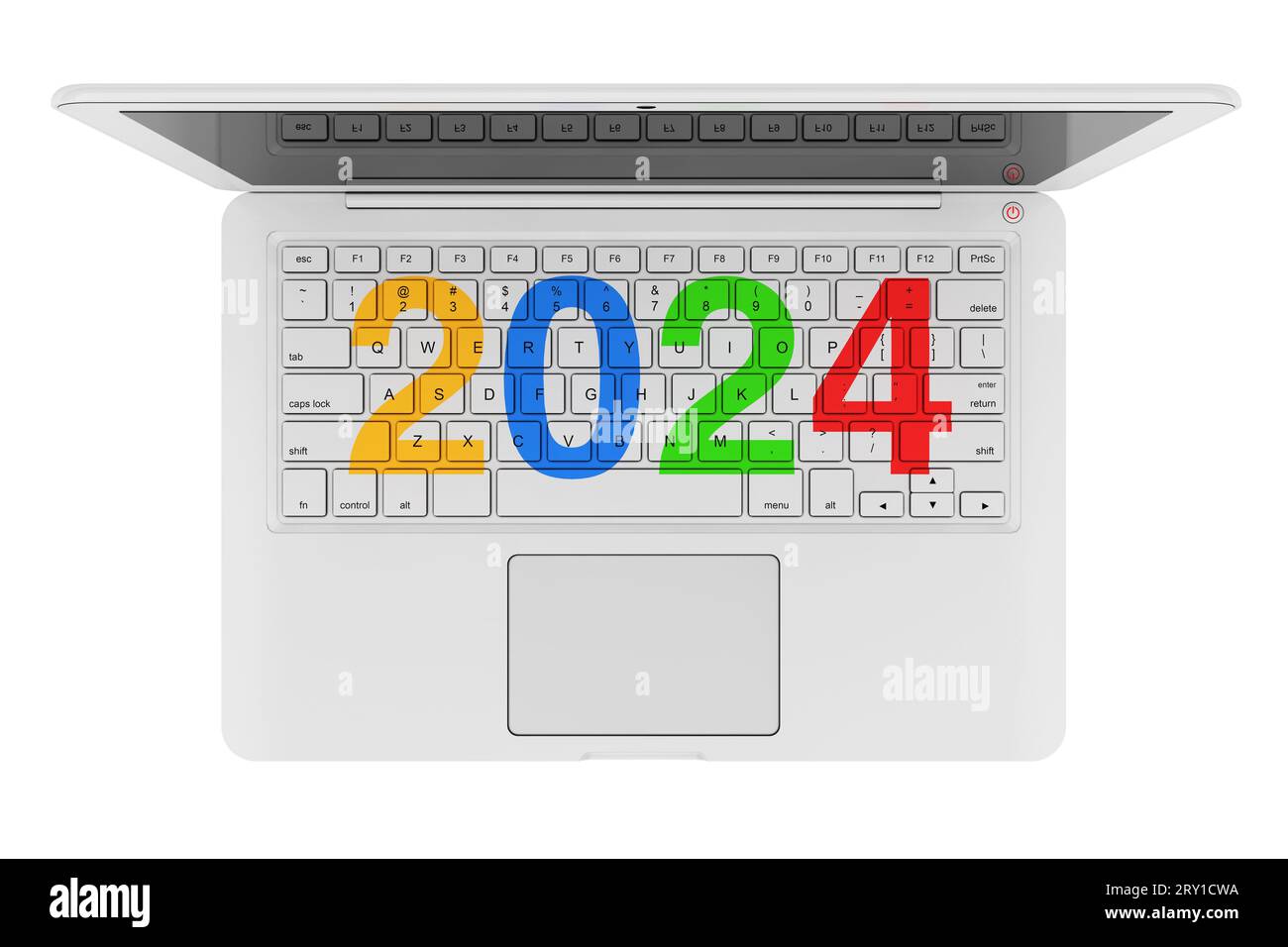 White Laptop with 2024 New Year Sign on a white background. 3d Rendering Stock Photo - Alamy