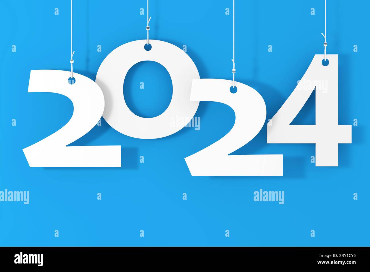 Hanging on Ropes New 2024 Year Sign on a blue background. 3d Rendering ...
