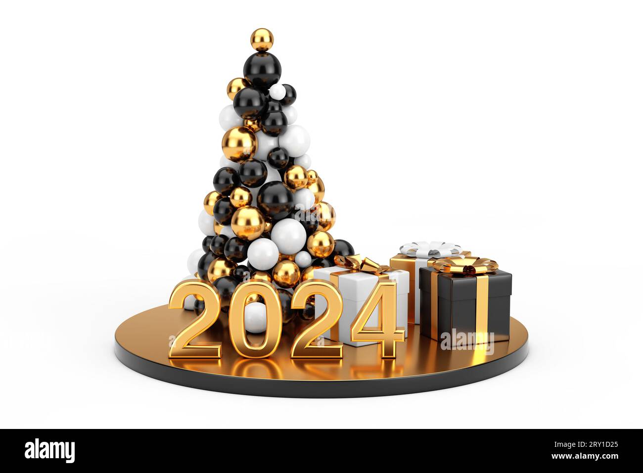 New Year Shopping Concept. Golden Balls in Shape of Christmas Tree ...