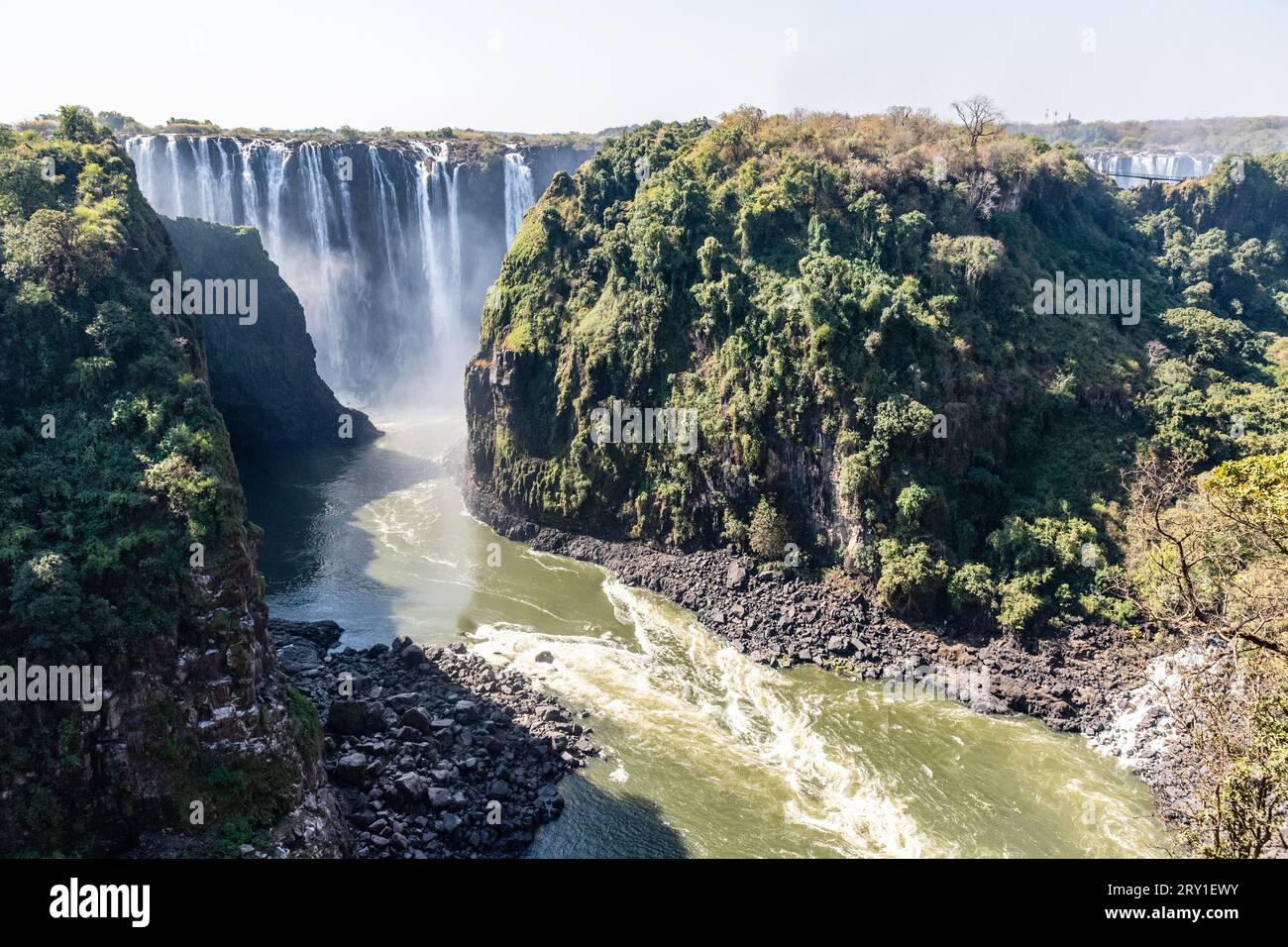 Victoria Falls, as seen from the Victoria Falls Bridge, connecting ...