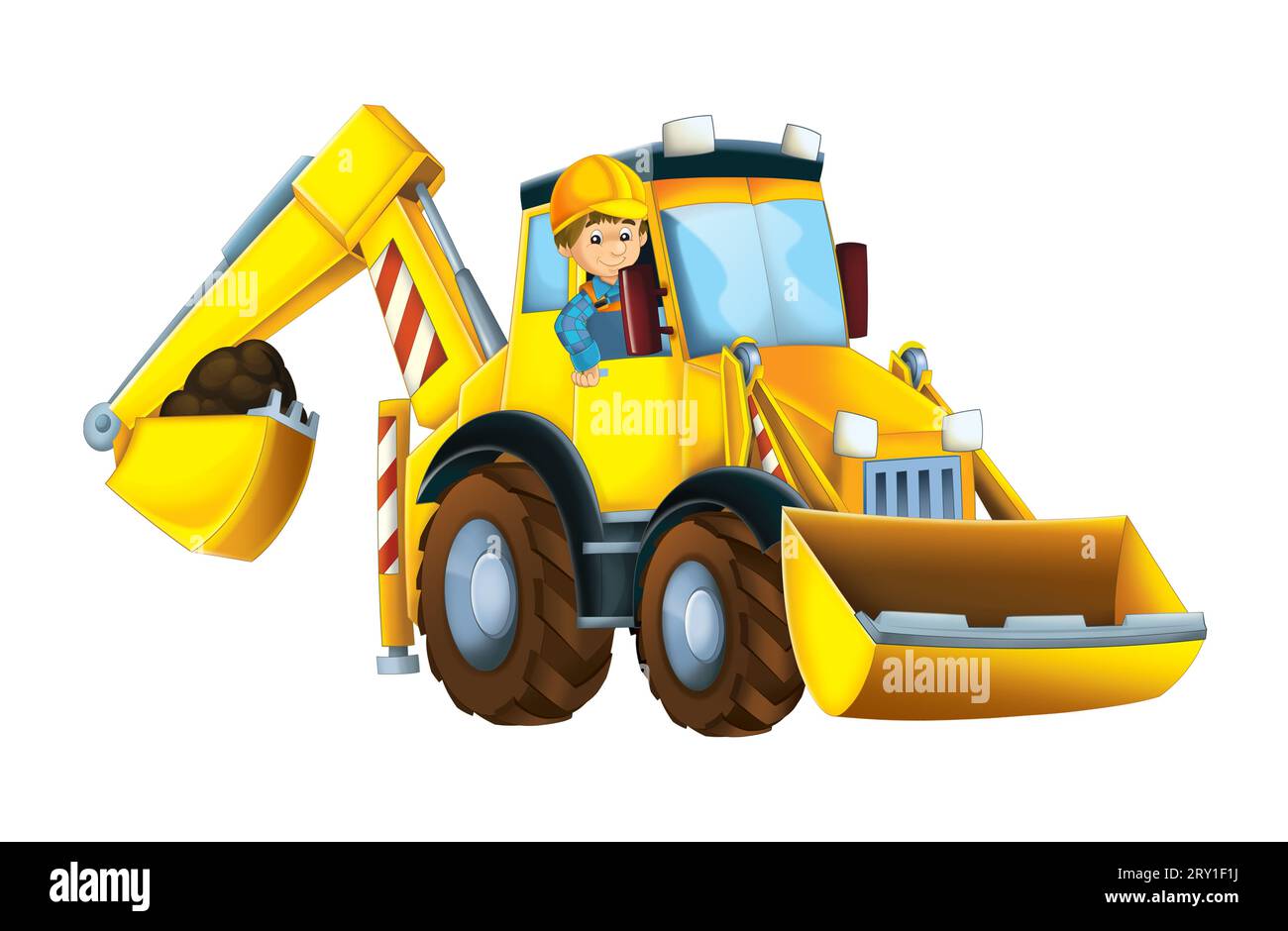 Cartoon excavator for industrial usafe construction site illustration ...