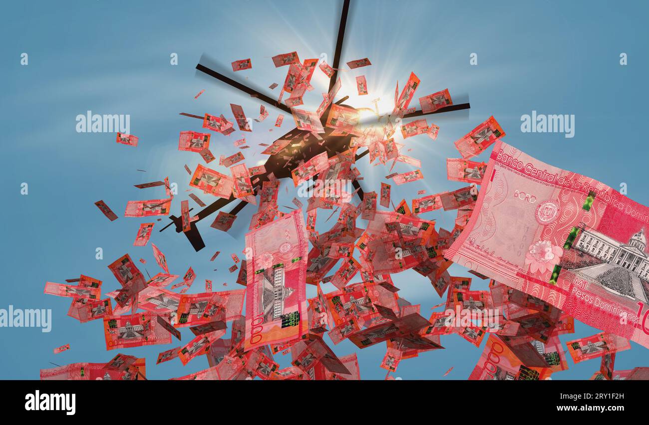 Dominican Peso banknotes helicopter money dropping. Dominican Republic ...