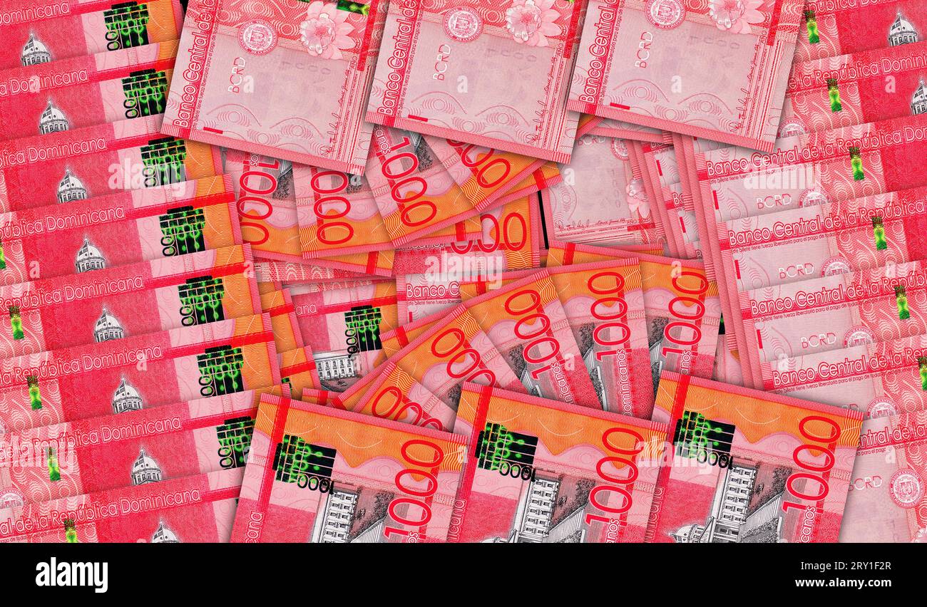 Dominican Peso banknotes in a cash fan mosaic pattern. Dominican ...