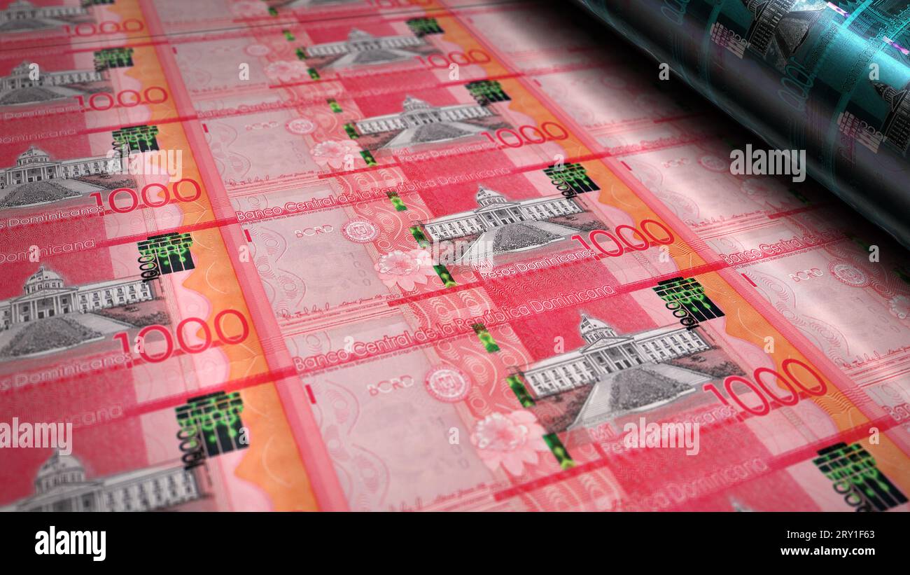 Dominican Republic Peso money printing 3d illustration. 1000 DOP ... Dominican Republic Peso money printing 3d illustration. 1000 DOP ...