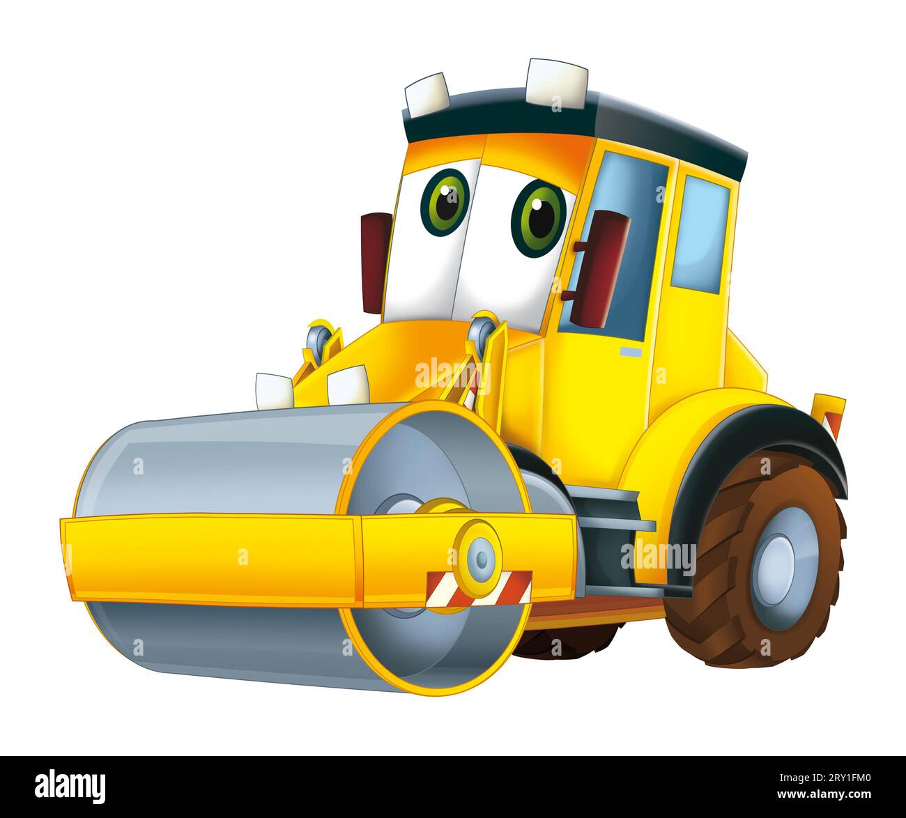 Cartoon road roller for industrial work on white background ...