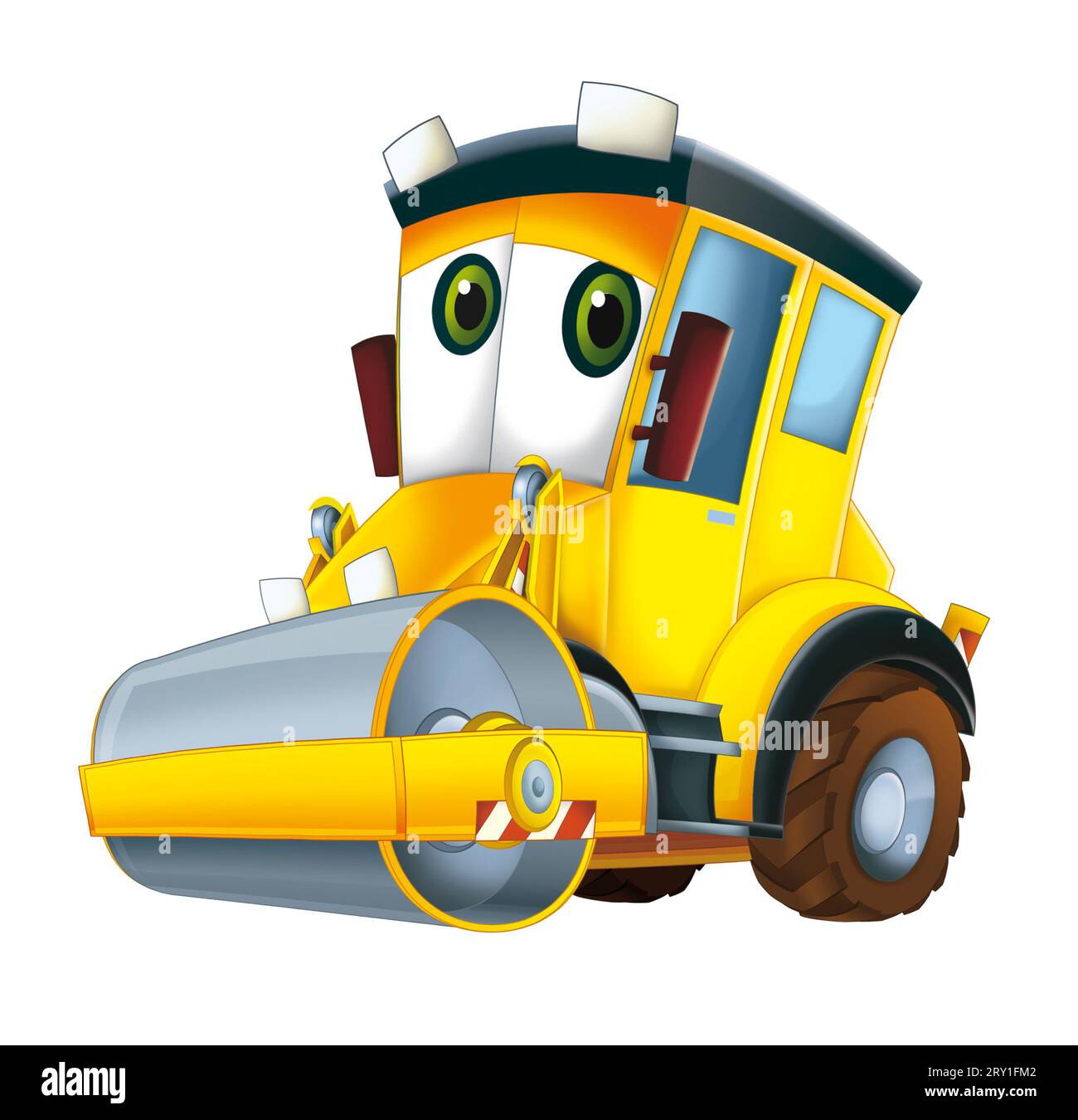 Cartoon road roller for industrial work on white background ...