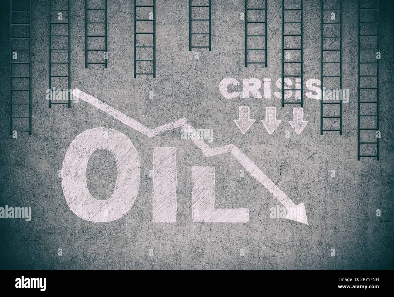 Falling oil chart drawing on concrete wall. Business and oil crisis ...
