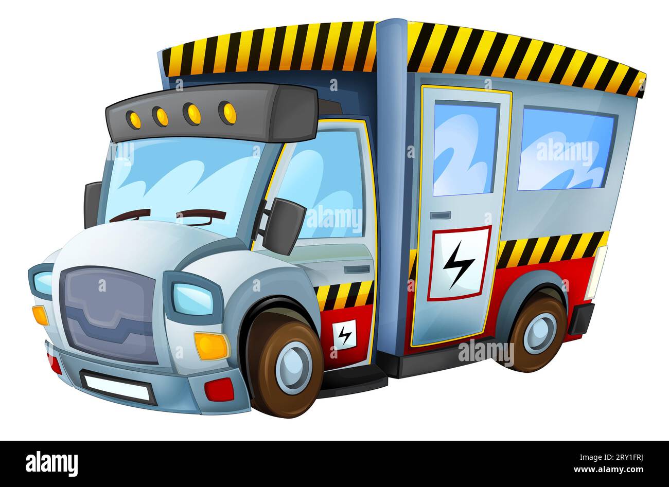 cartoon scene with electricity truck driving with gear isolated ...