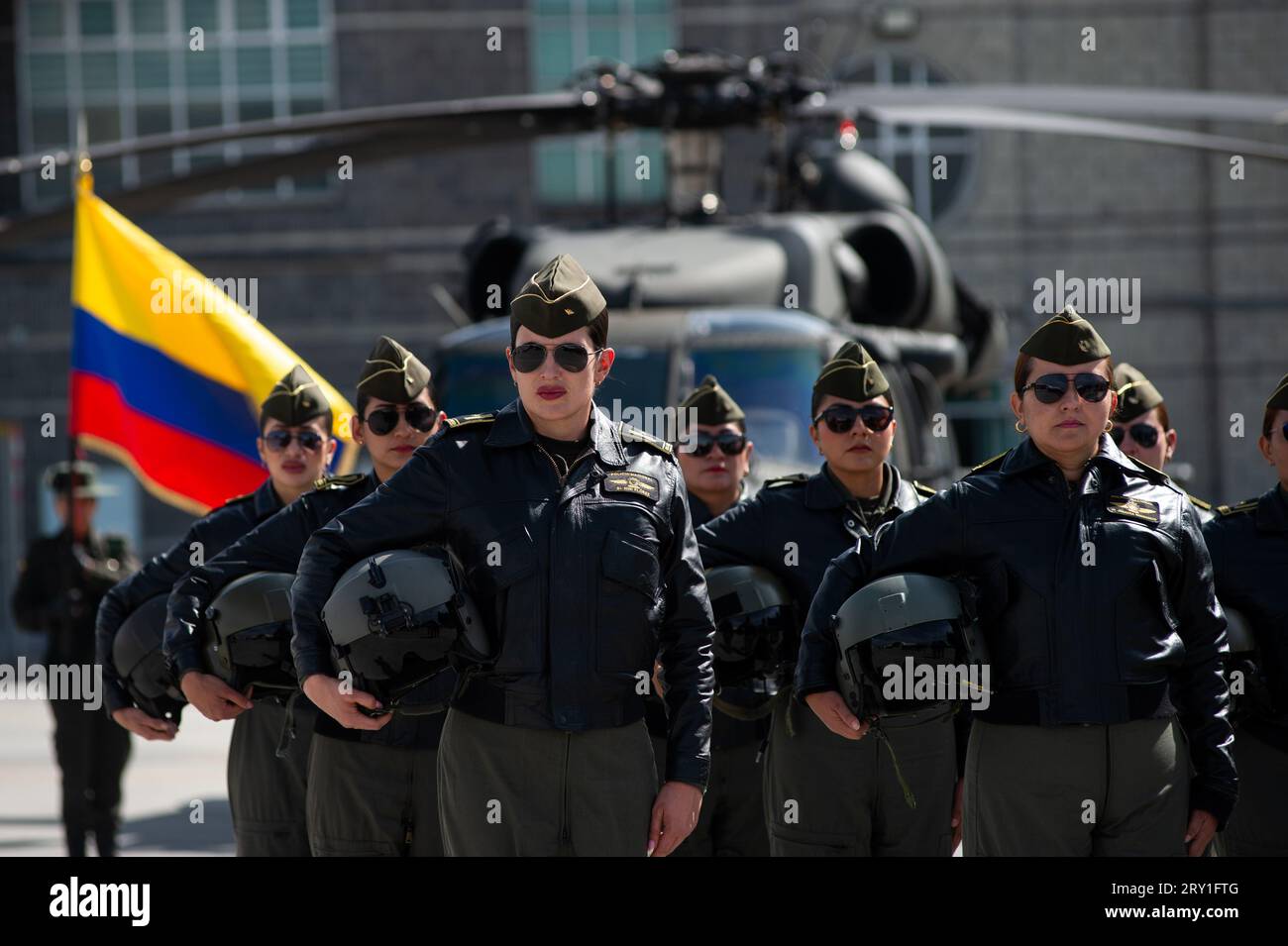 Colombian police helicopter pilots during an event at the CATAM ...