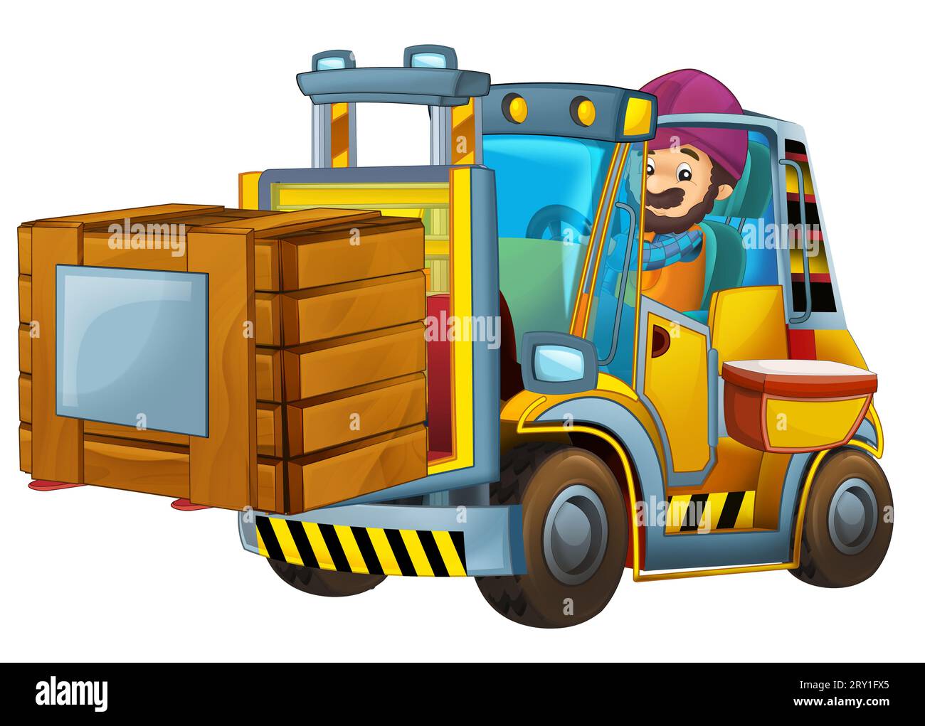 cartoon scene with fork lift car for industrial usage isolated ...