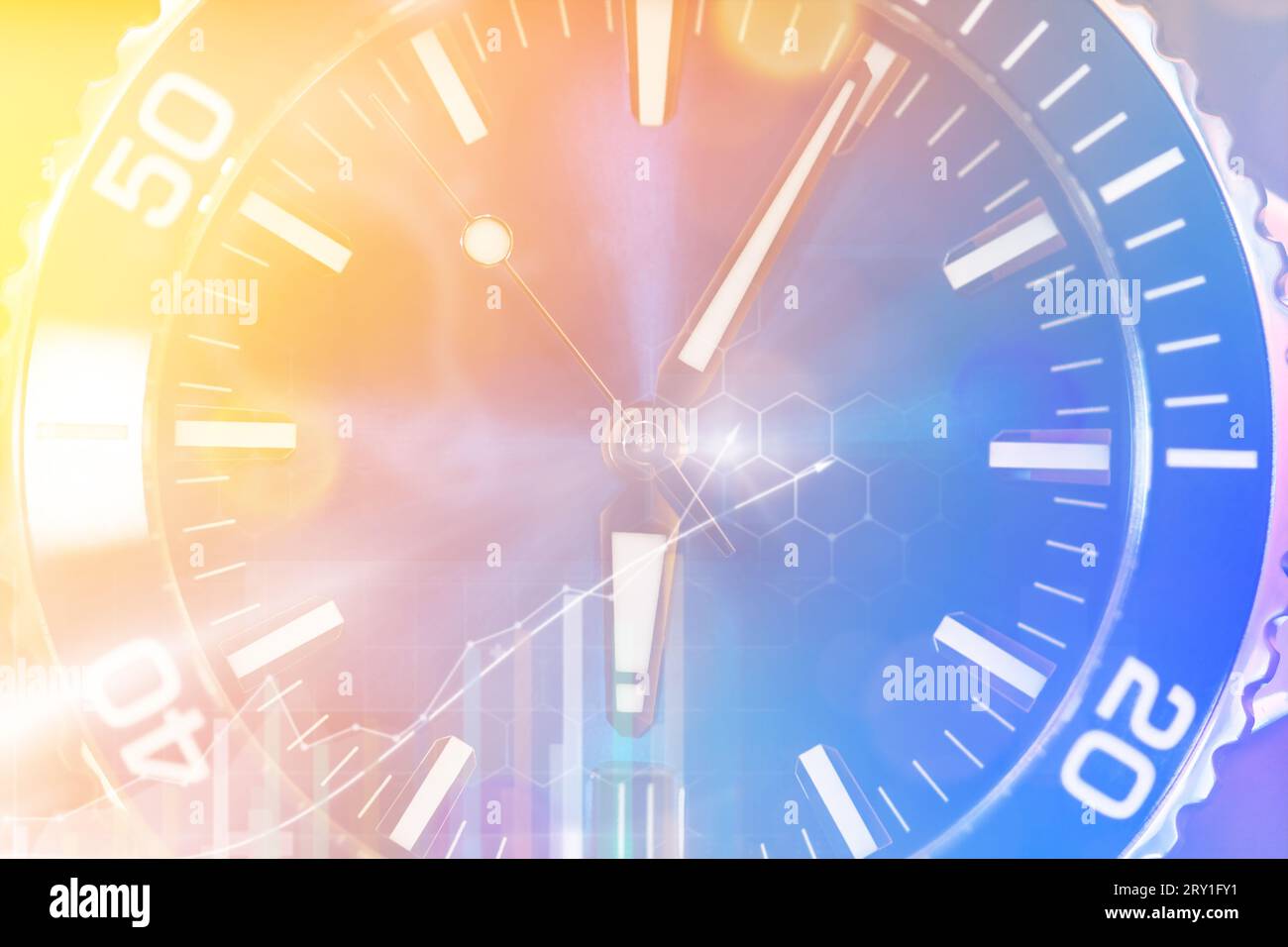 Analytics data on business watch and digital virtual reality graph ...