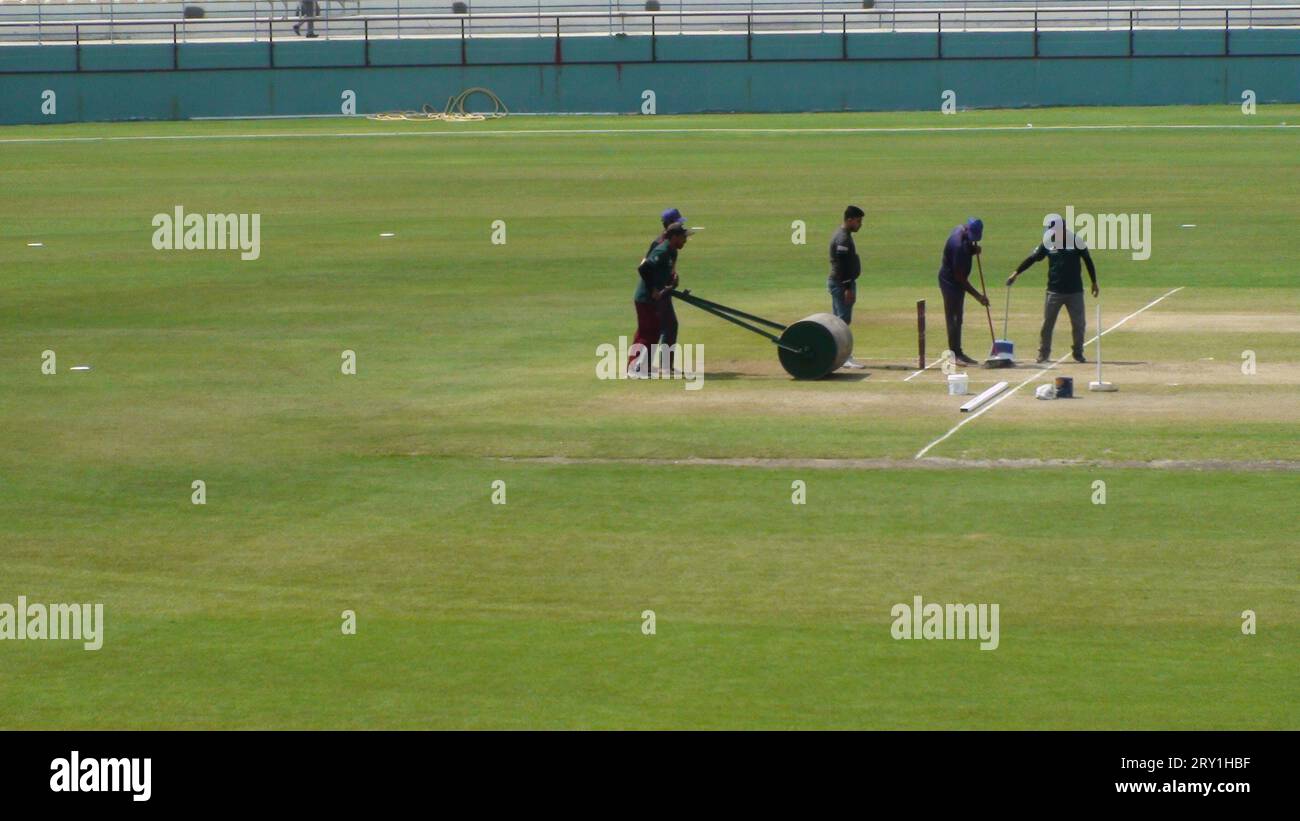 Groundsmen working at the ICC Men's T20 World Cup Sub Regional Asia ...