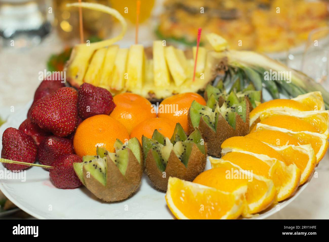 Festive banquet table with fruit in restaurant Stock Photo - Alamy