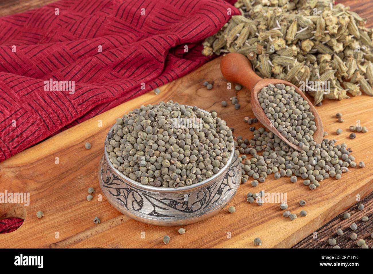 Okra seeds, large quantity of organic okra seeds. Detail of dried okra ...