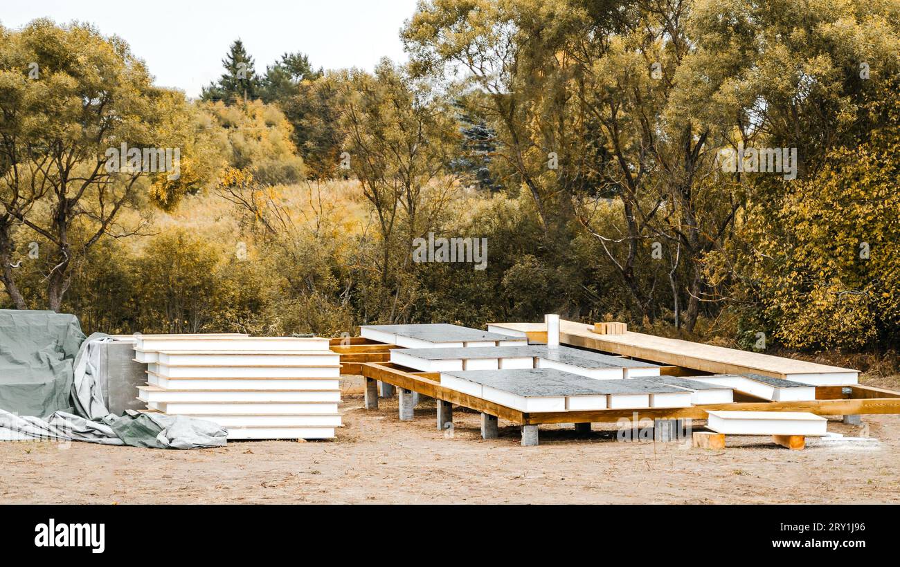 Building construction of wooden frame house made of SIP structural ...