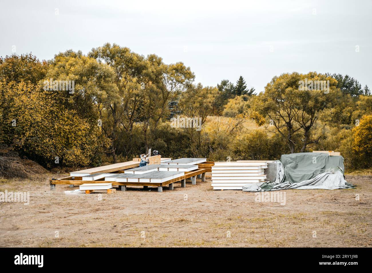 Building construction of wooden frame house made of SIP structural ...