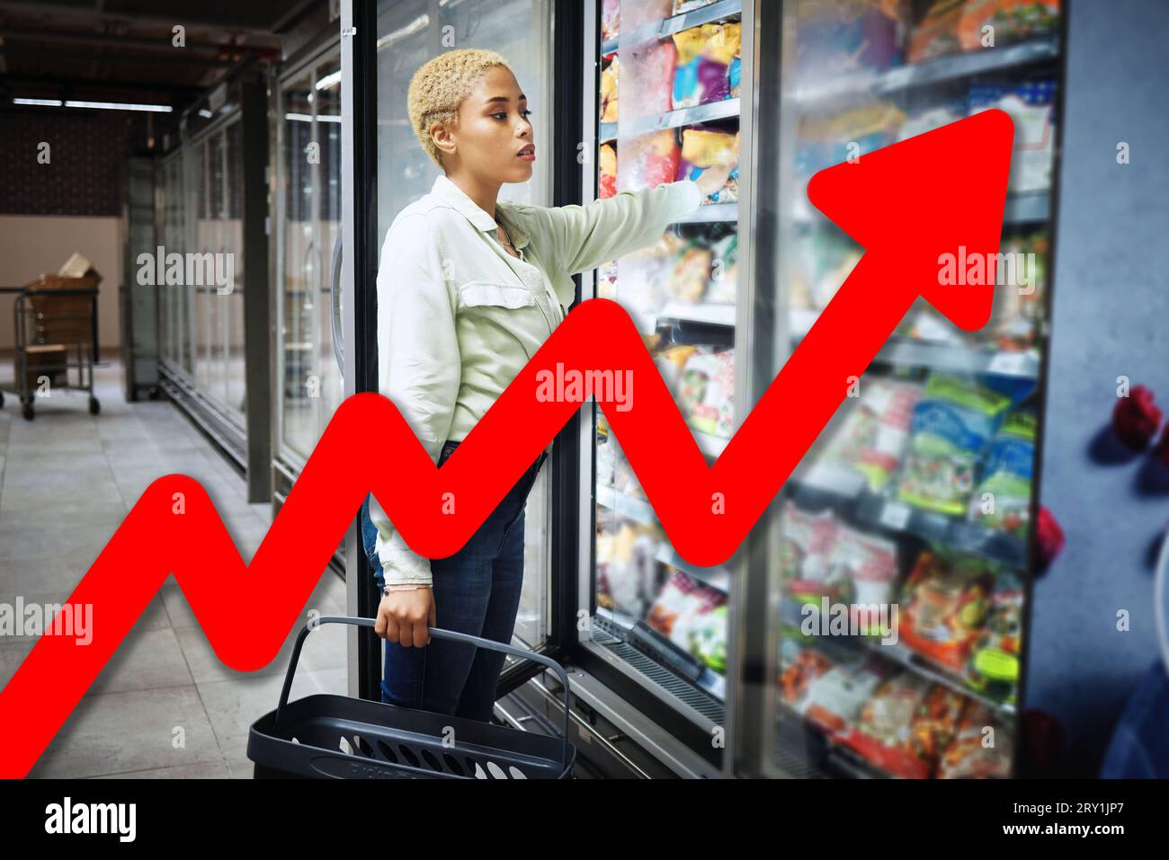 Inflation chart, double exposure and finance for woman thinking ...