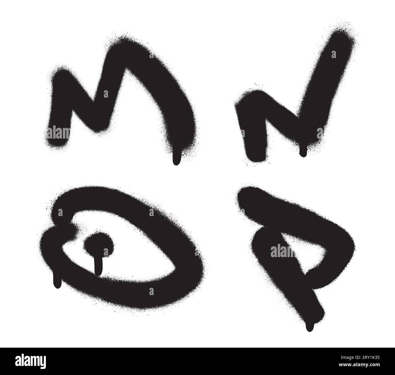 Spray graffiti tagging font. Letters ''M'', ''N'', ''O'', ''P''. Part 4 ...