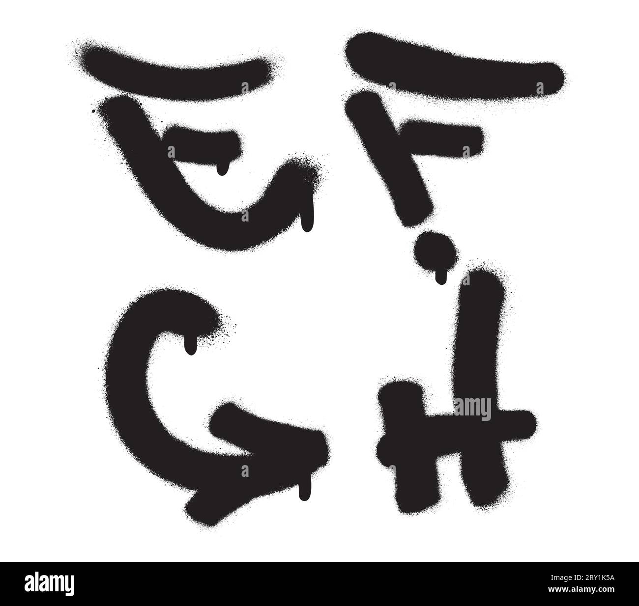 Spray graffiti tagging font. Letters ''E'', ''F'', ''G'', ''H''. Part 2 ...