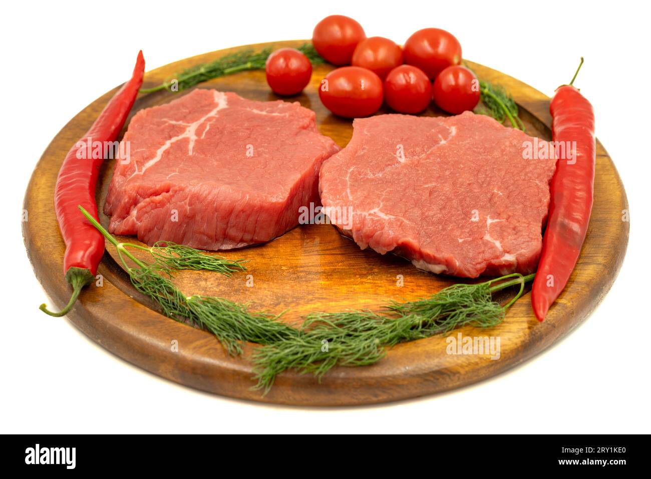 Beef round slice isolated on white background. Raw beef round with ...