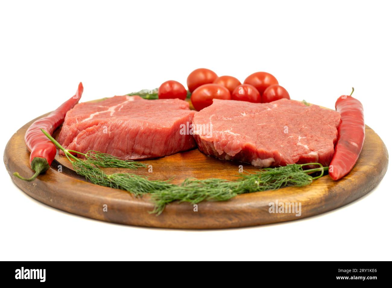 Beef round slice isolated on white background. Raw beef round with ...