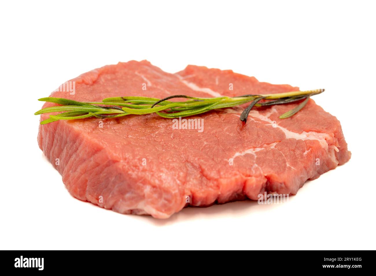 Beef round slice isolated on white background. Raw beef round with ...