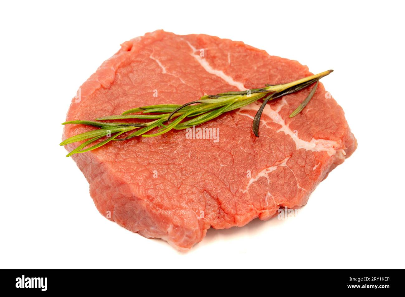Beef round slice isolated on white background. Raw beef round with ...