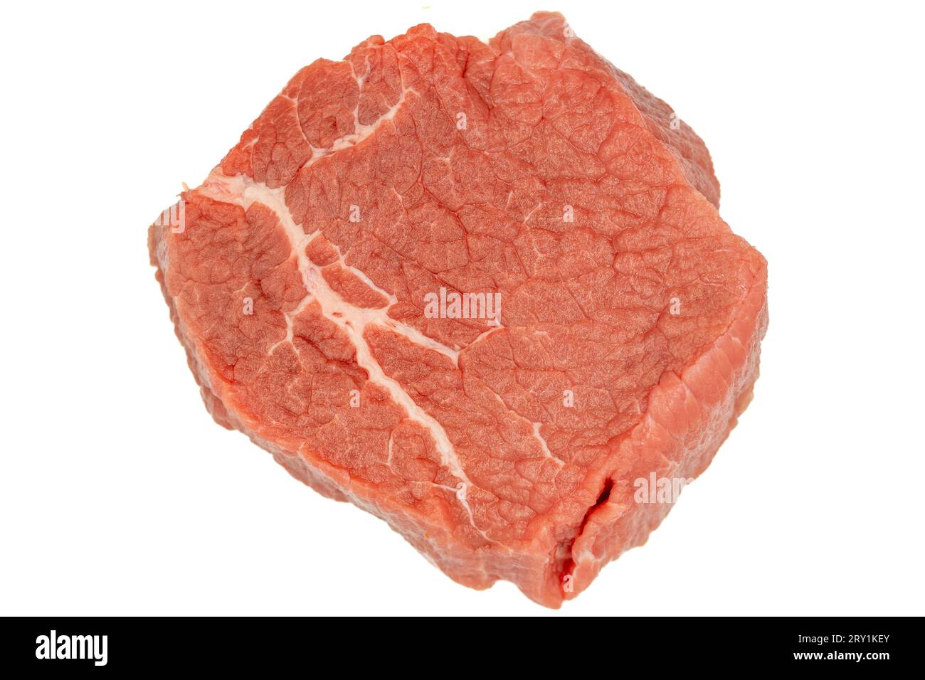 Beef round slice isolated on white background. Raw beef round with ...