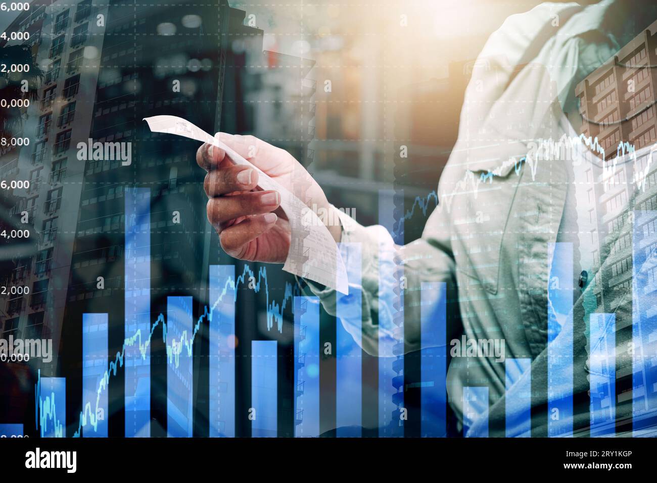 Inflation, woman and statistics with price increase by overlay for ...