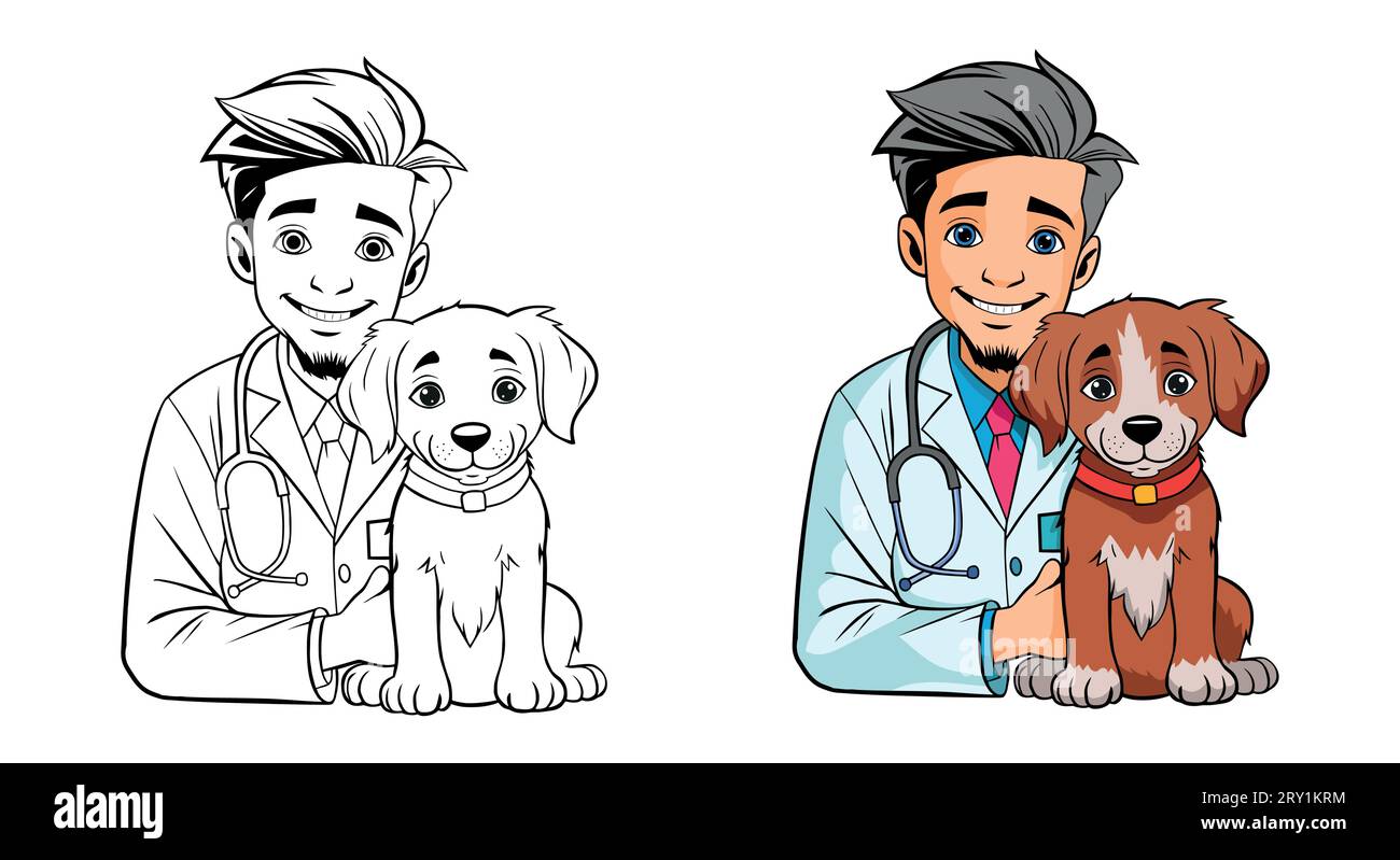 Veterinarian and dog in the clinic conceptual illustration isolated on ...